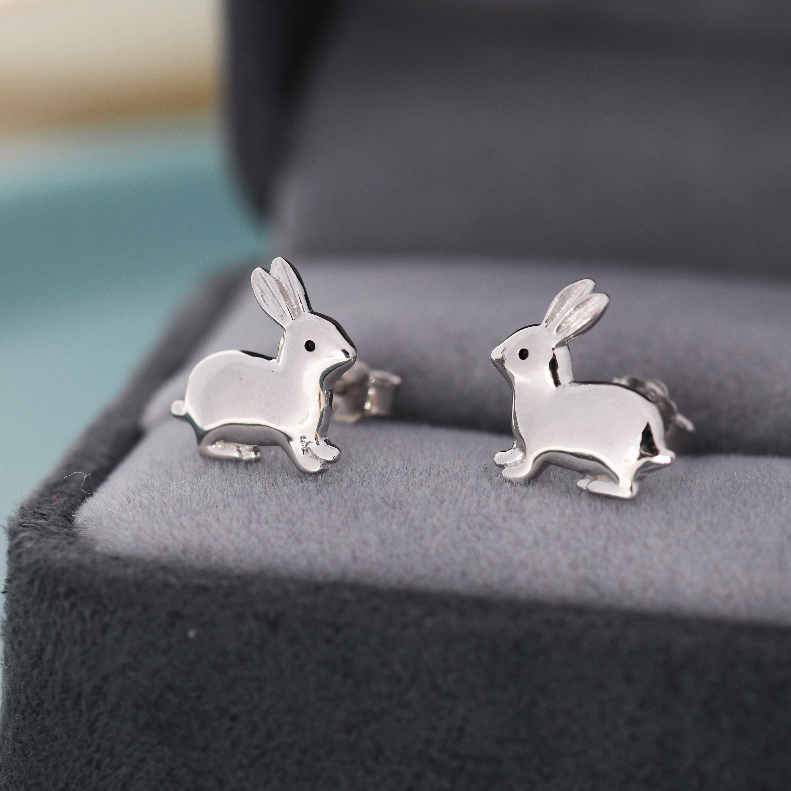 Sterling Silver Rabbit Earrings in Sterling Silver, Bunny Rabbit Stud ...