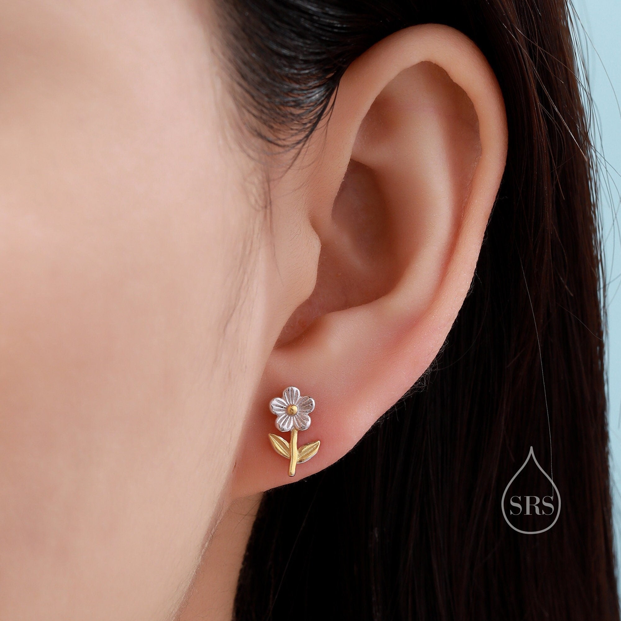 Forget-me-not Flower Stud Earrings in Sterling Silver, Cute Flower Stu ...