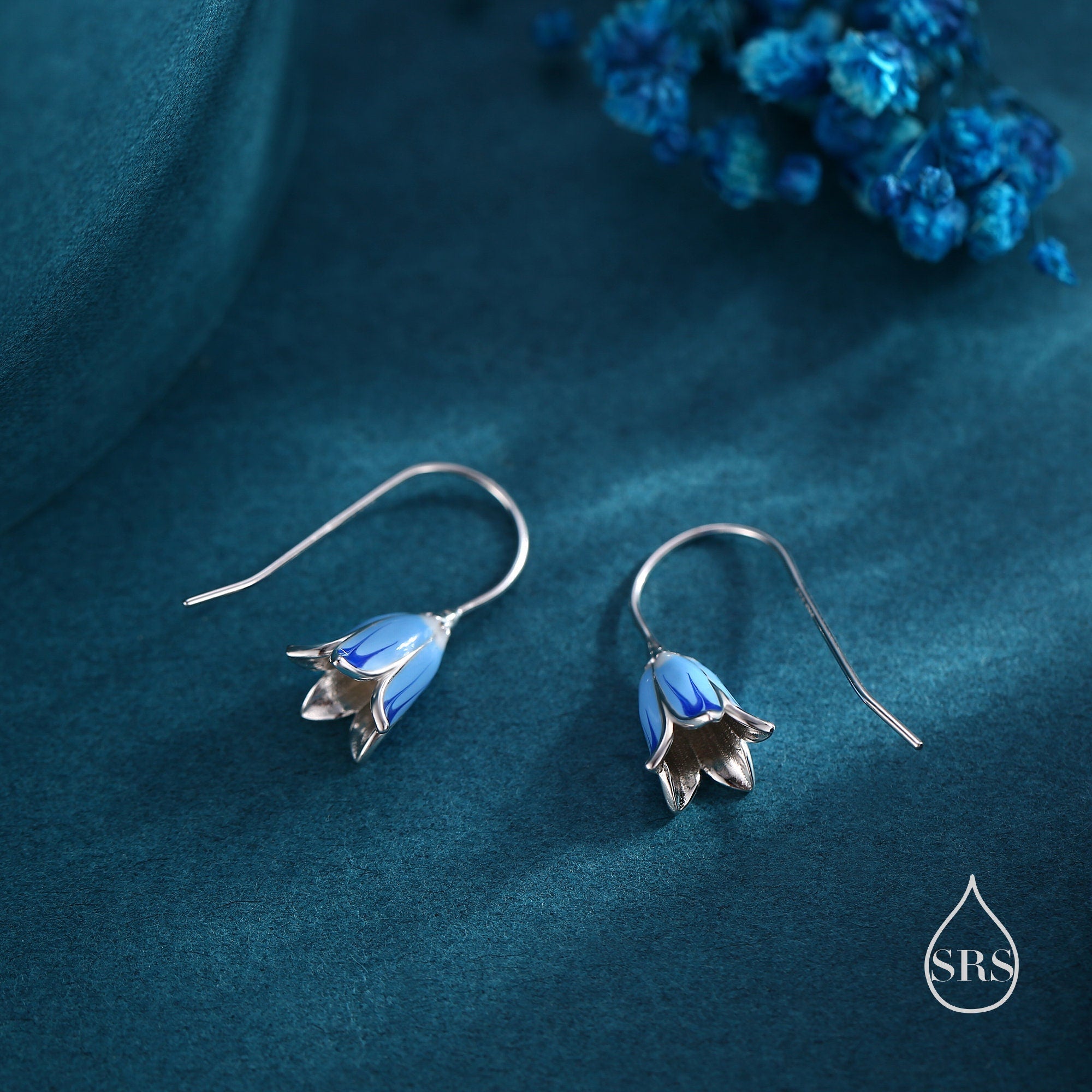 Sterling Silver Enamel Bluebell Flower Drop Hook Earrings – Silver Rain ...