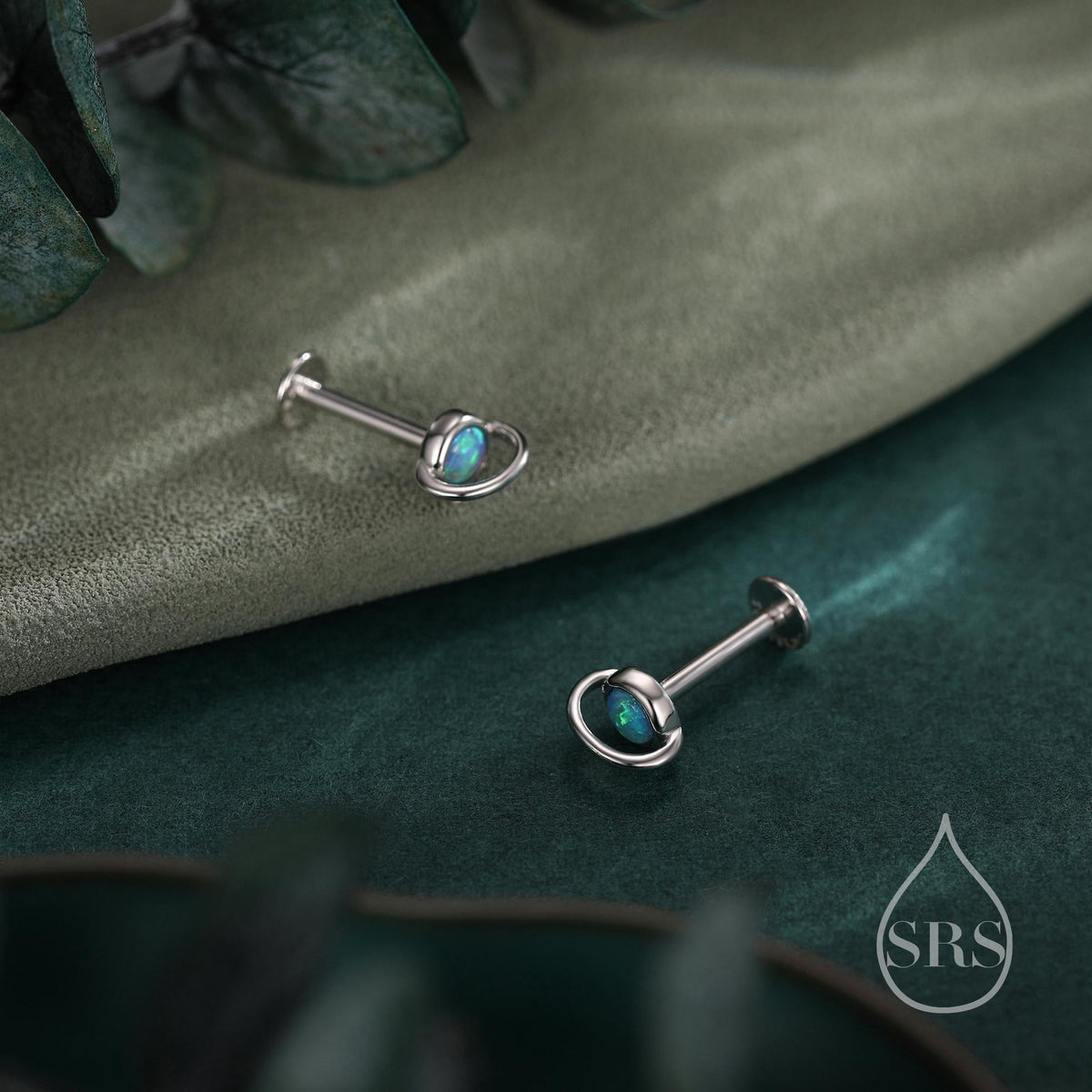 Tiny Blue/White Opal Planet 16G Internally Threaded Flat Back Earrings ...