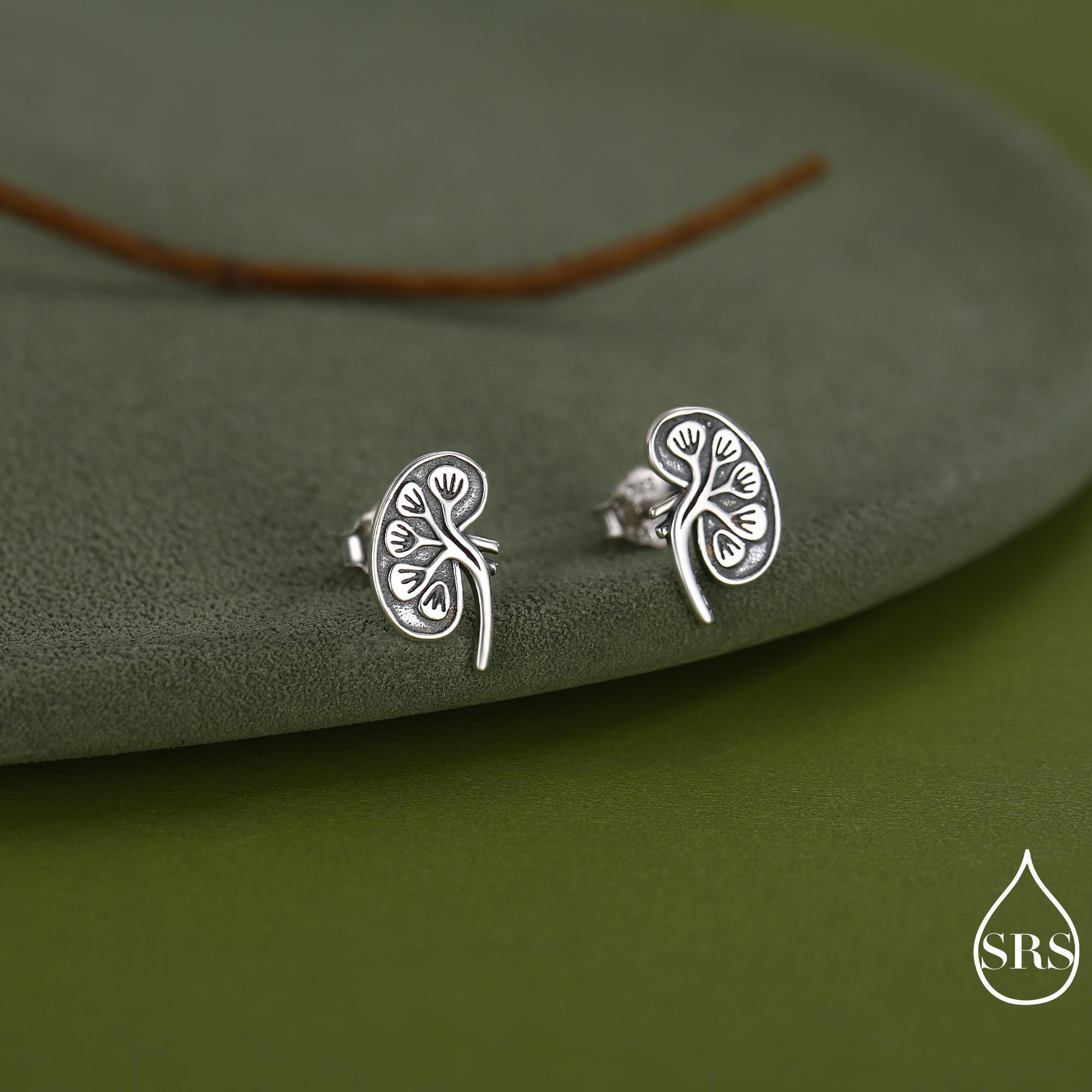 Anatomical Kidney Stud Earrings in Sterling Silver, Silver or Gold or ...