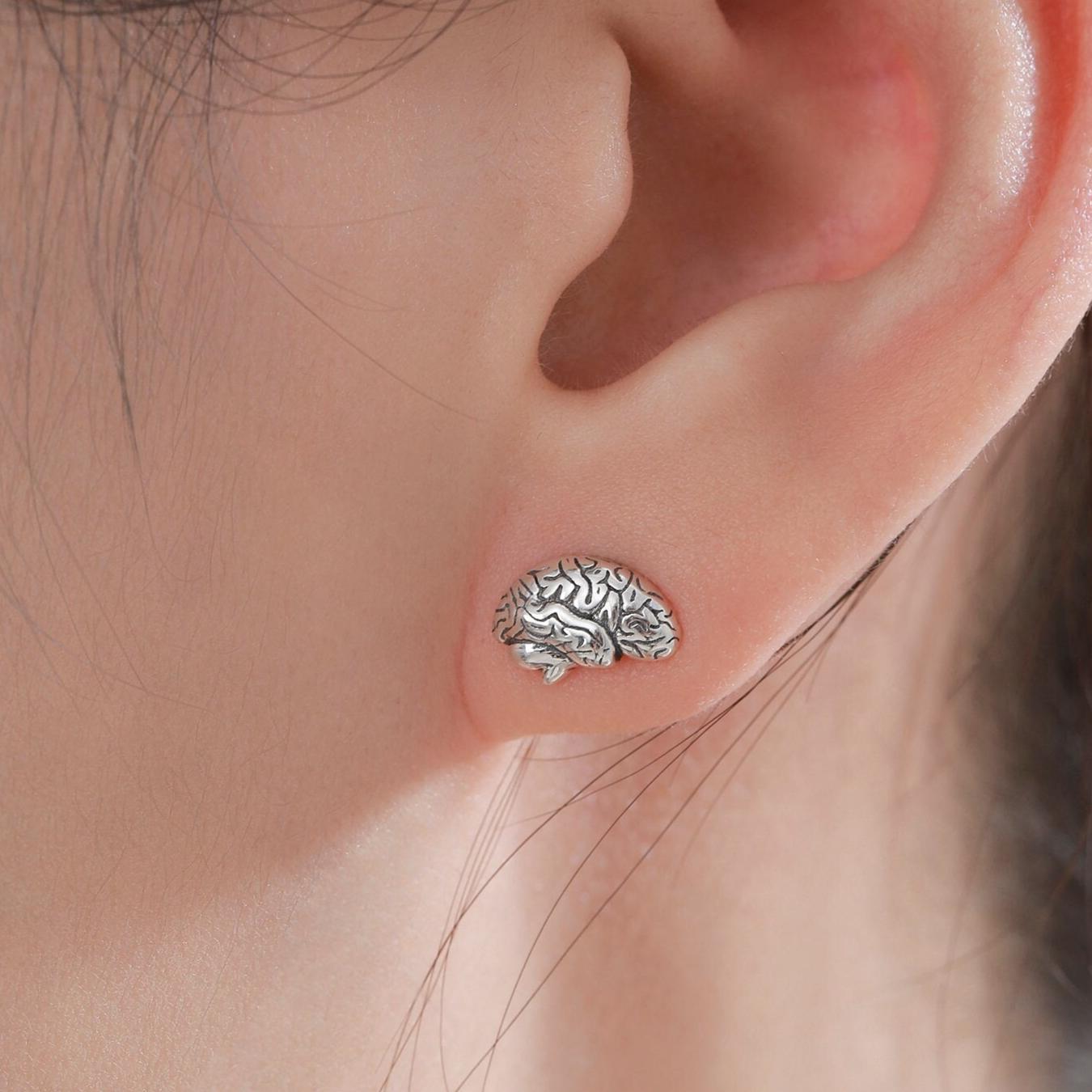 Anatomical Brain Stud Earrings in Sterling Silver, Silver or Gold or R ...